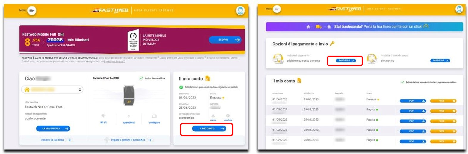 MyFastweb - Come pago la mia fattura