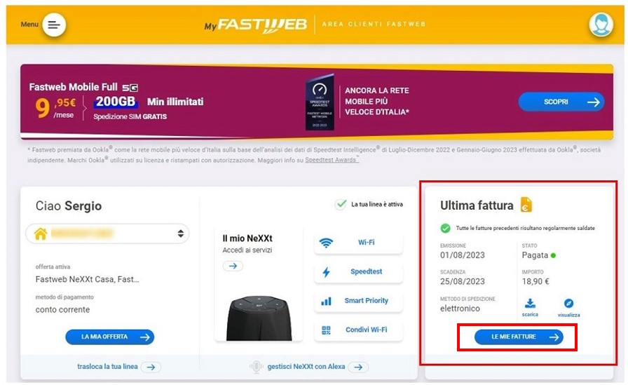MyFastweb - Dove trovo le mie fatture